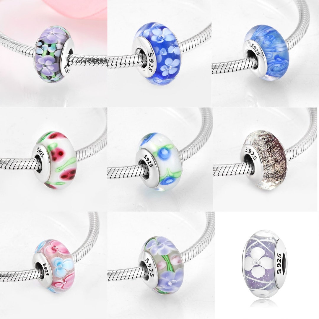Wow Charms 925 Sterling Silver Charms Murano Glass Beads Blue Pink ...