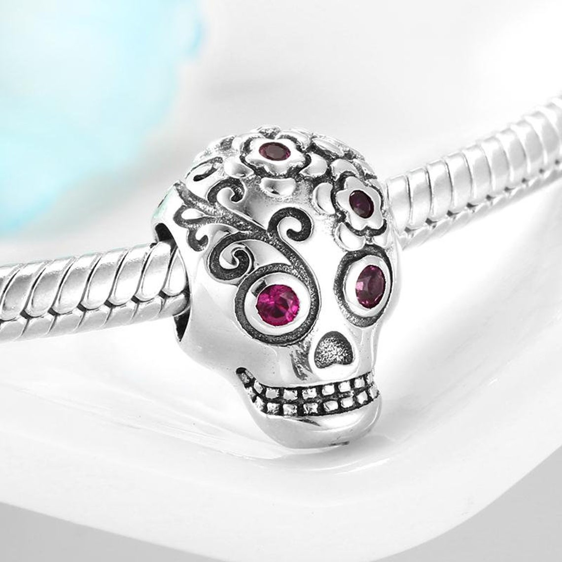 Wow Charms 925 Sterling Silver Charms Halloween Gift Skull Zircon Stone ...