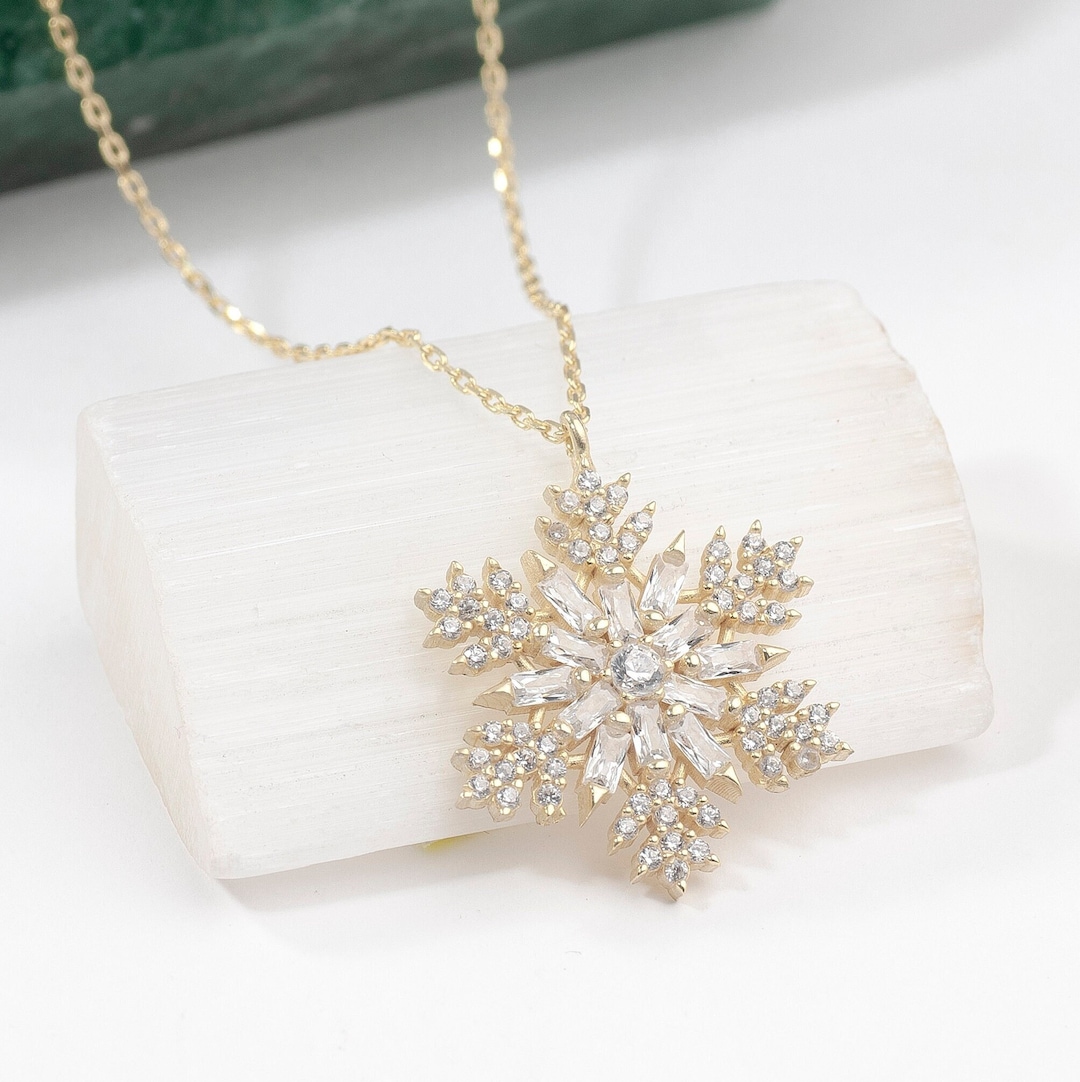 Silver Dainty Snowflake Necklace, Diamond Snowflake Gold Pendant ...