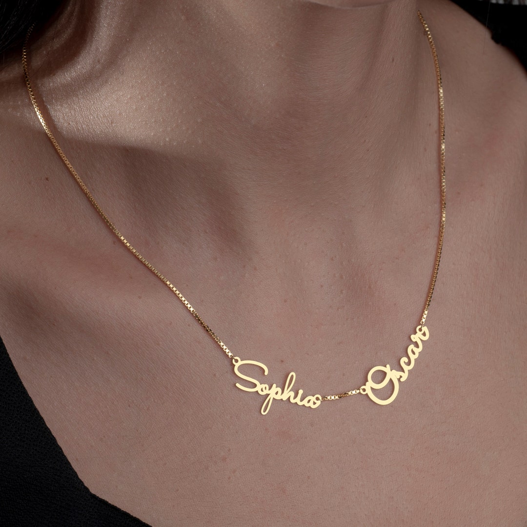 Dainty Custom Gold Name Necklace, Script Family Necklace With Box Chain ...