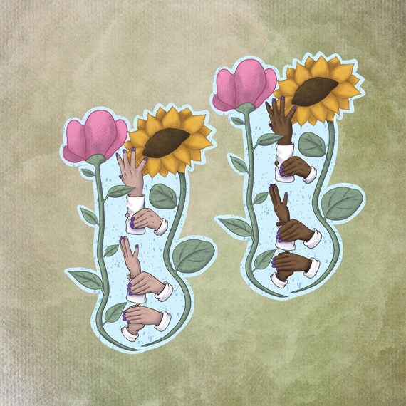 Pink Flower Sunflower Asl Sticker for Grow. American Sign | Etsy