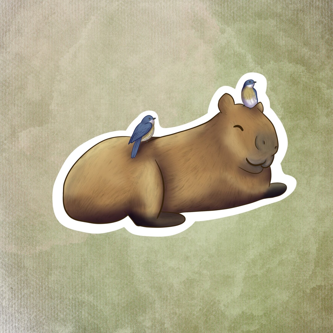 Capybara Chillin With Bird Friends Waterproof Sticker. Art Waterbottle ...