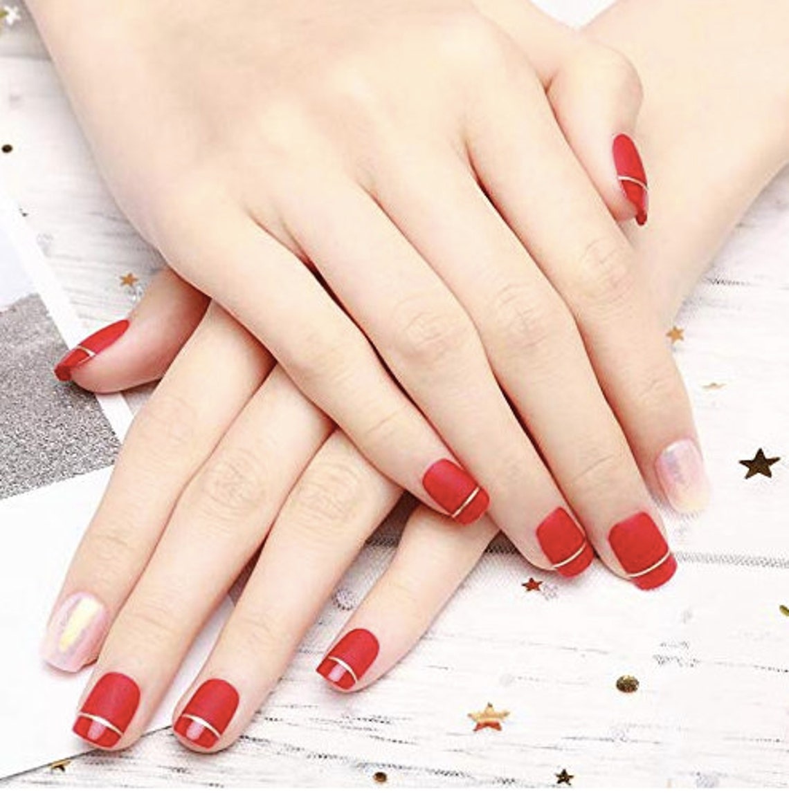 30 Pcs Reusable Press on Nails Short Square | Press on Nails Set With ...