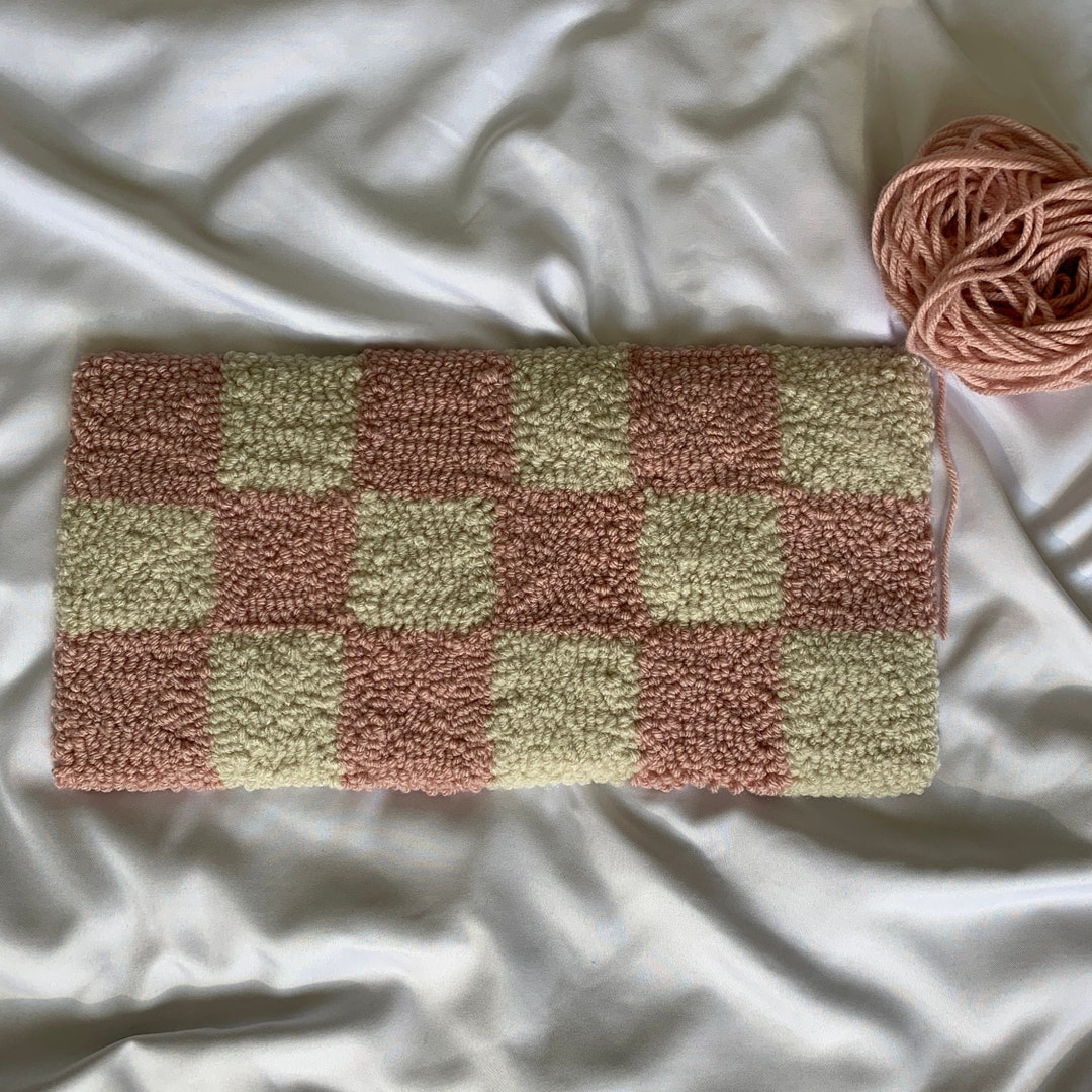 Pink and Cream Checkered Tufted Mini Rug: Desk Decor - Etsy