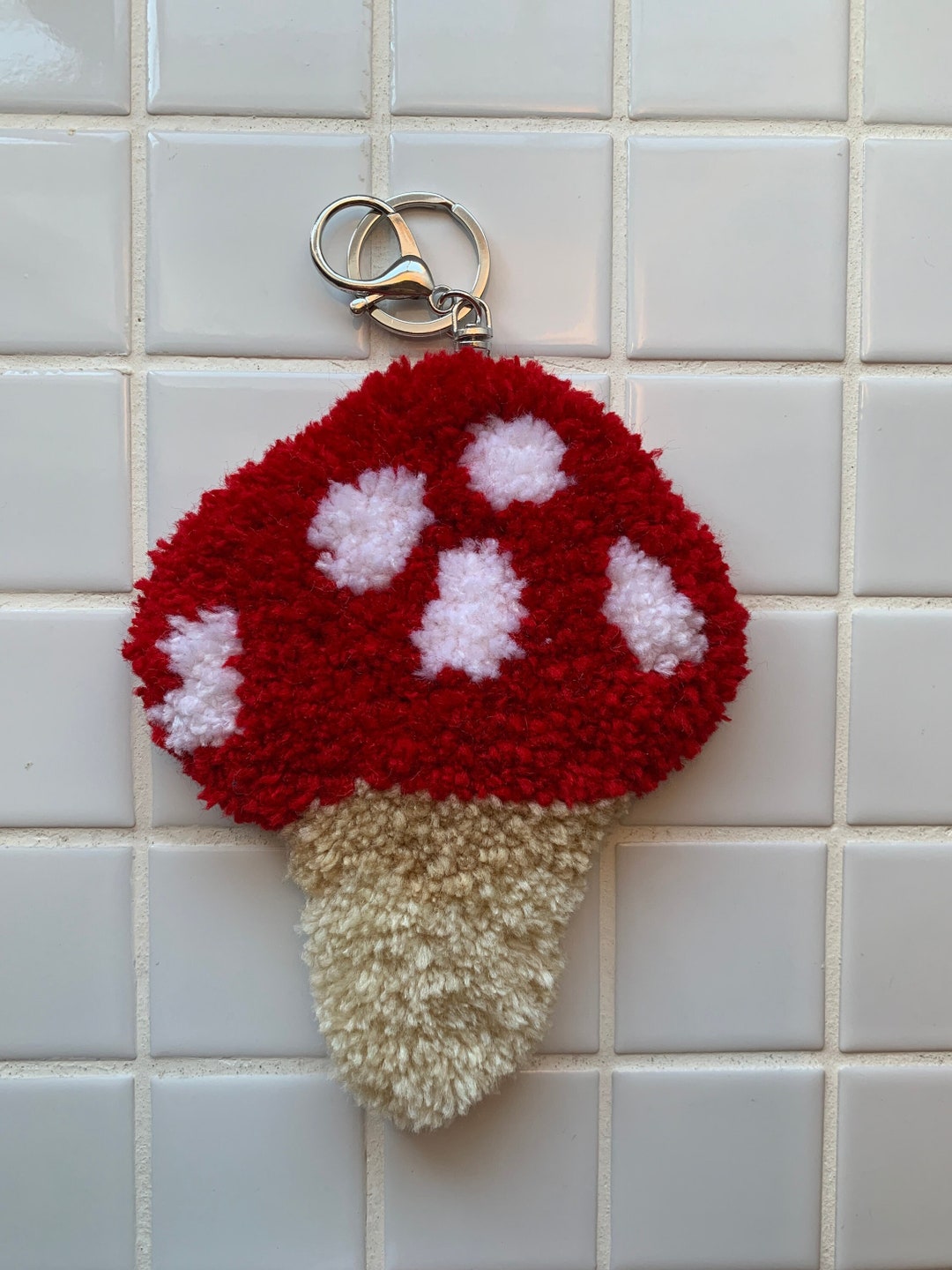 Handmade Tufted Cut-pile Mushroom Bag Charm, Mushroom Keychain ...