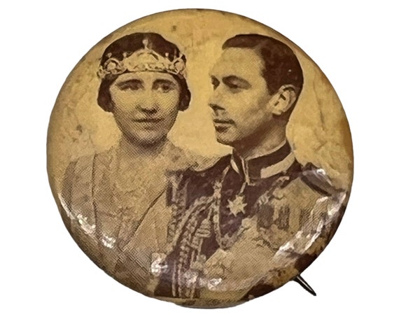 Vintage 1937 King George VI Coronation Pinback Queen … - Gem
