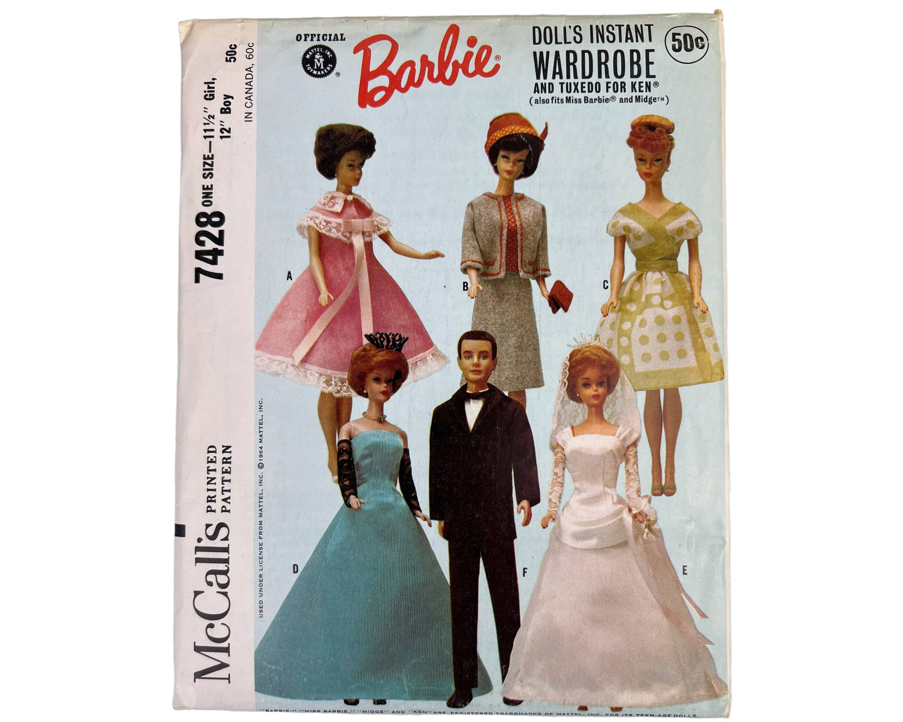 Vintage 1964 Barbie & Ken Doll Clothing Pattern Uncut Mccall’s 7428 ...
