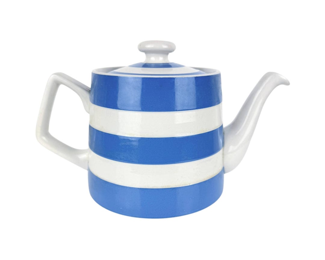 Vintage TG Green Cornish Ware Teapot Green Shield Blue and White ...