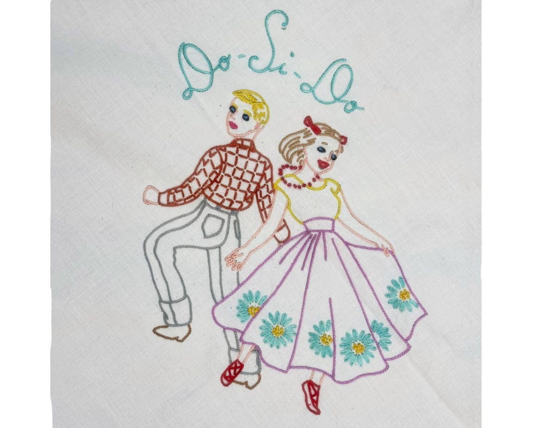 Vintage 1950s Square Dancing Embroidered Tablecloth Square Dance ...