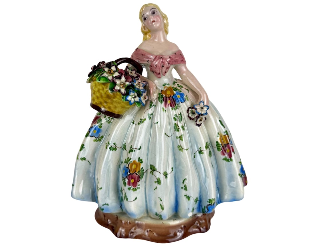 Vintage Italian Ceramic Figurine Lady W Flower Basket Teodoro Sebelin ...