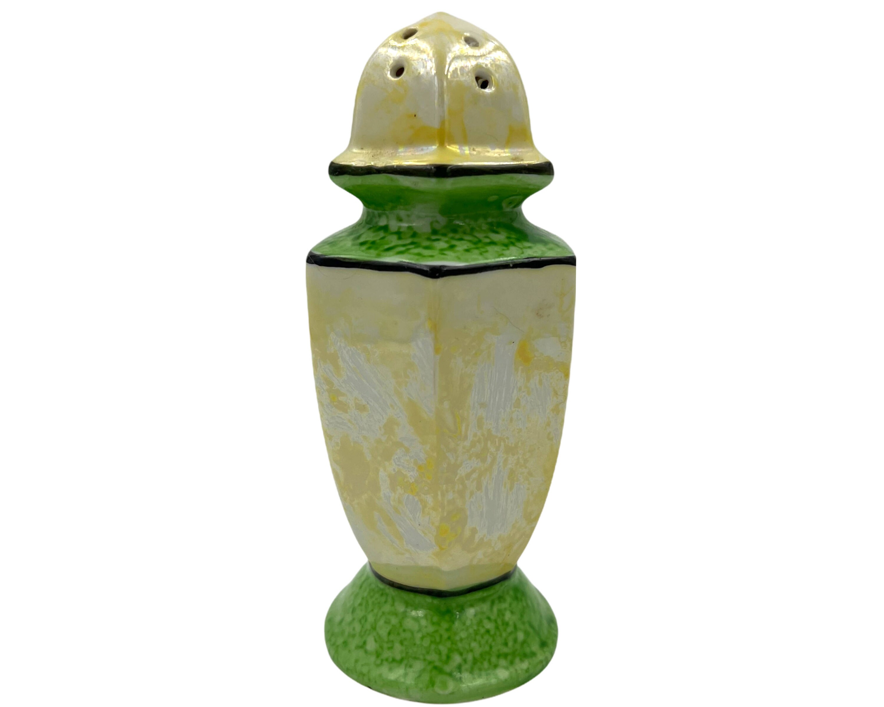 Vintage Art Deco lusterware shaker yellow green floral lusterware ...