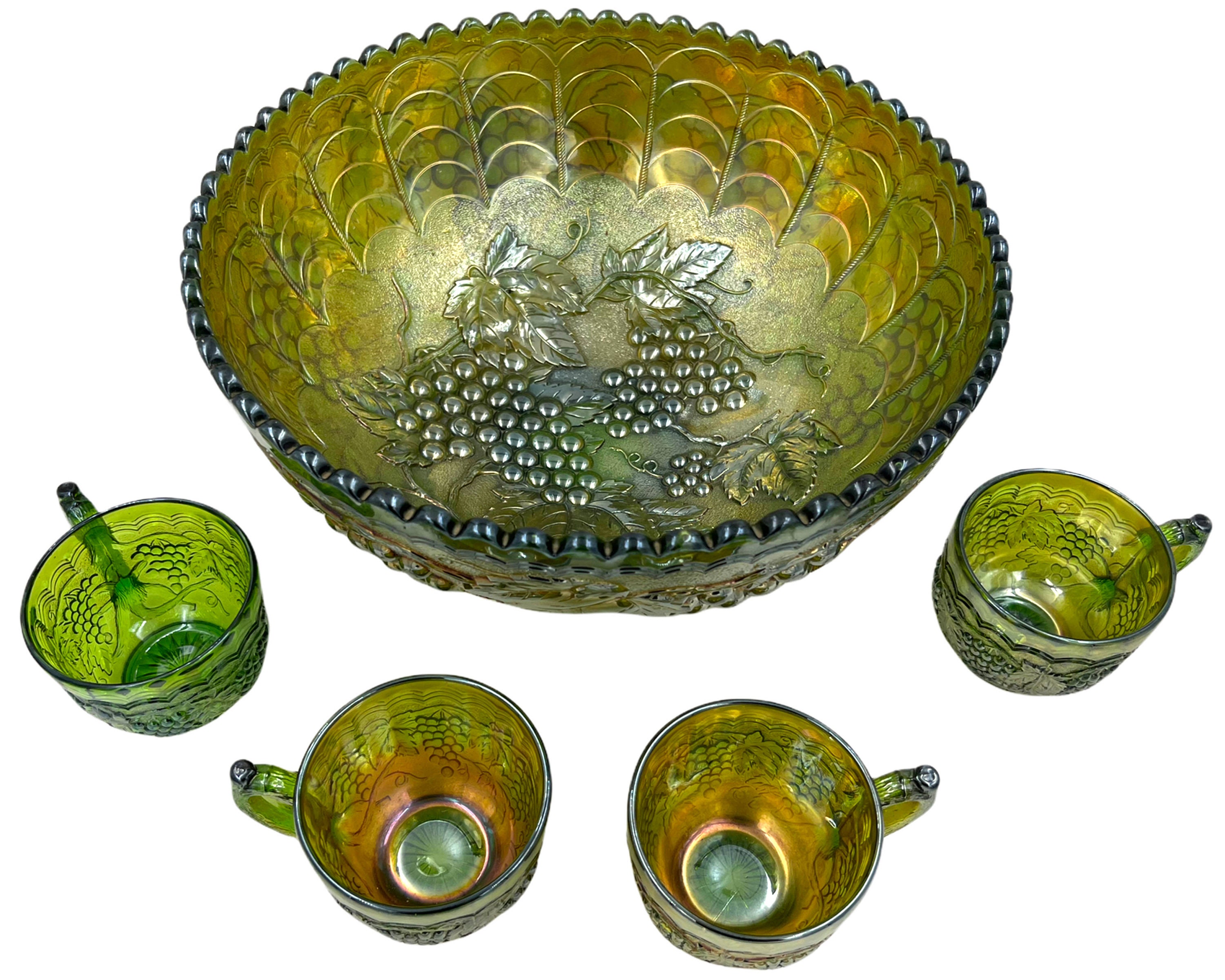 Antique Imperial Grape Helios Carnival Glass Punch Bowl & 4 | Etsy