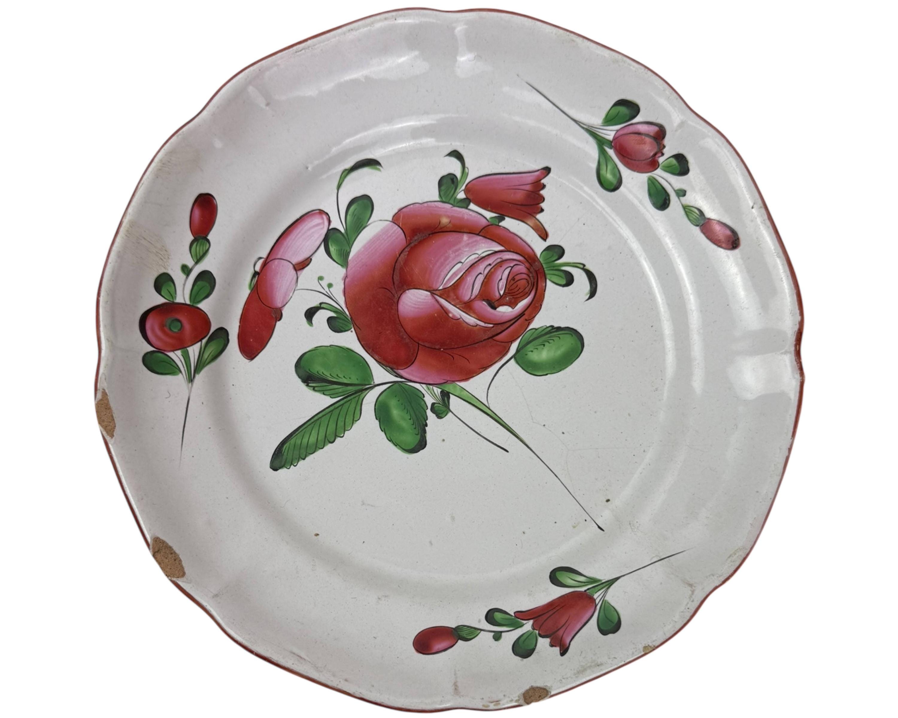 Antique 18th Century French Faience Plate With Rose Motif – Circa 1780 ...