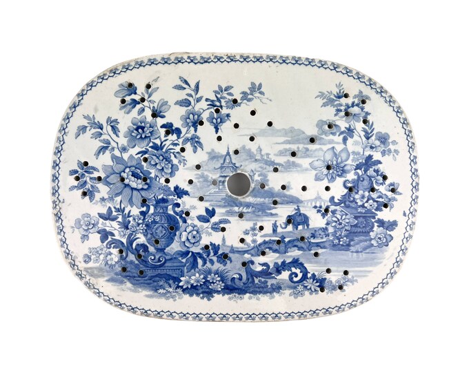 Antique 19th C Staffordshire Blue Transfer Pearlware Meat Drainer Plate ...