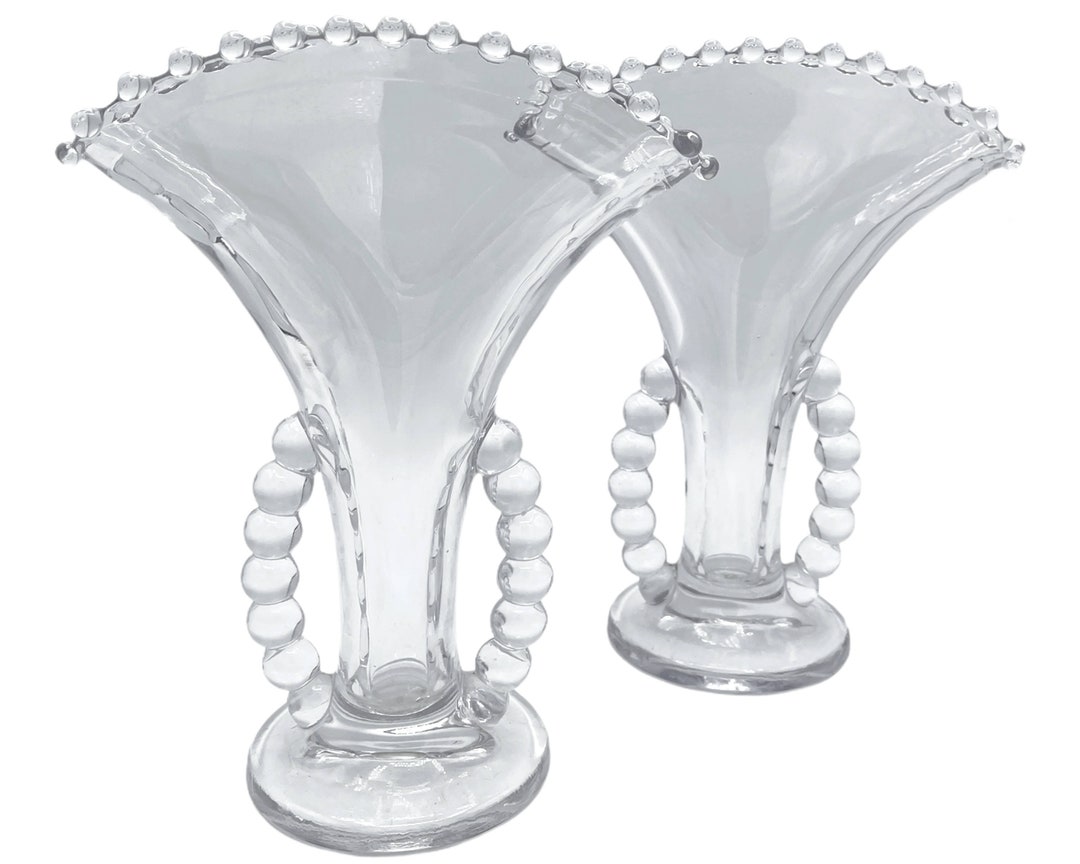 Vintage Imperial Elegant Glass Candlewick Fan Vase Pair - Etsy