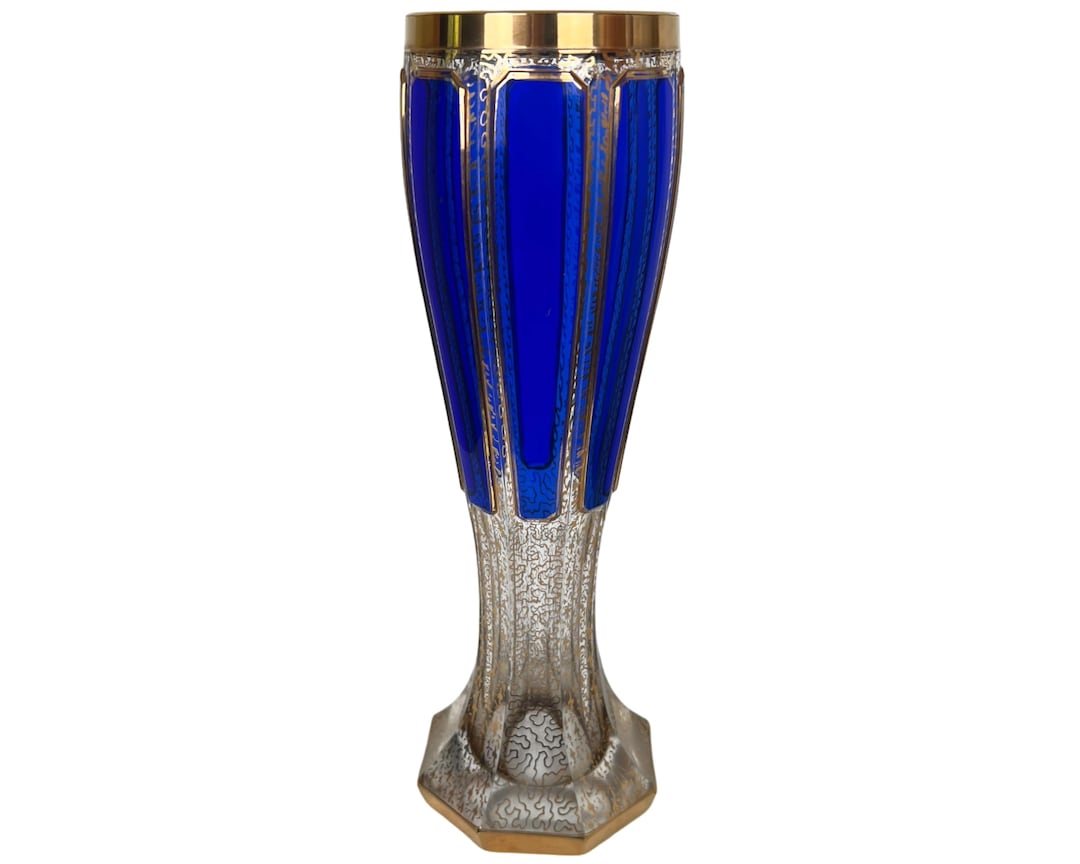 Antique Franz Heide Venezia Bohemian Moser Glass Vase Cut Cobalt ...