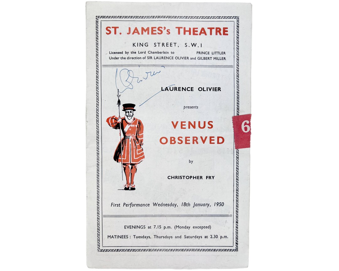 Vintage Laurence Olivier Autograph 1950 Autographed Program Venus ...