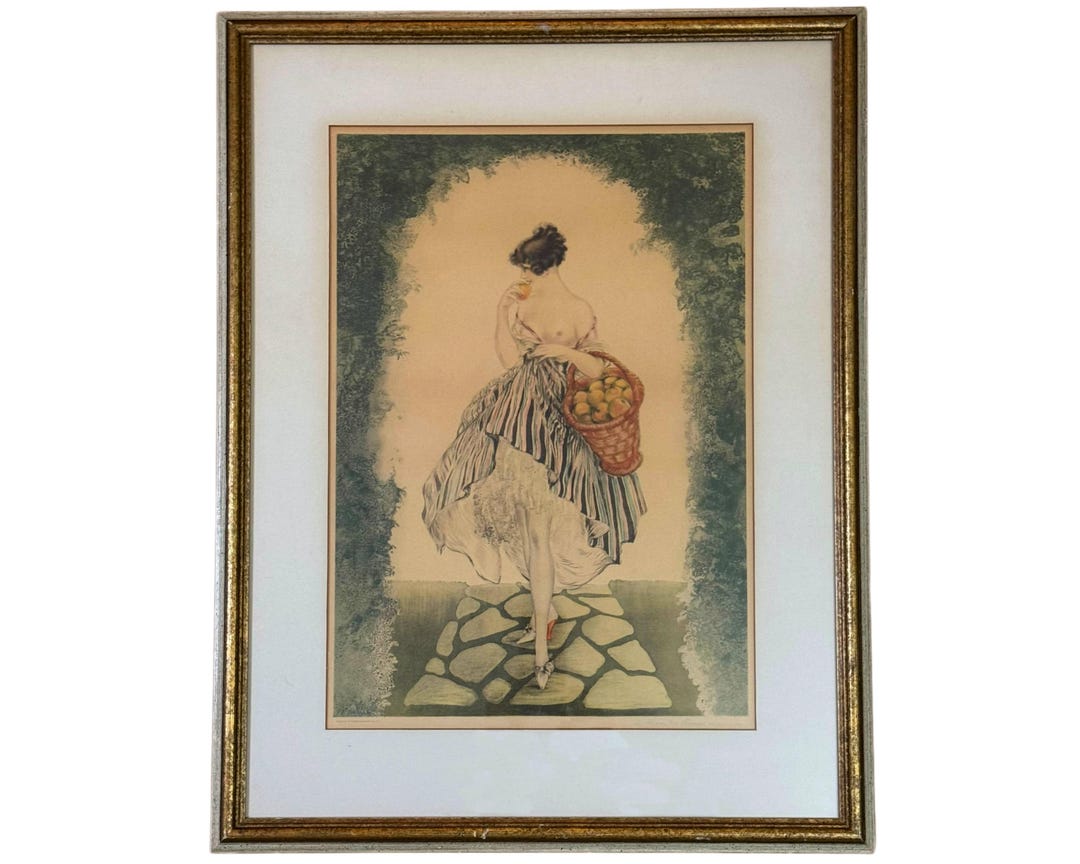 1920s Art Deco Louis Icart Chromolithograph Print Le Panier Des Pommes ...