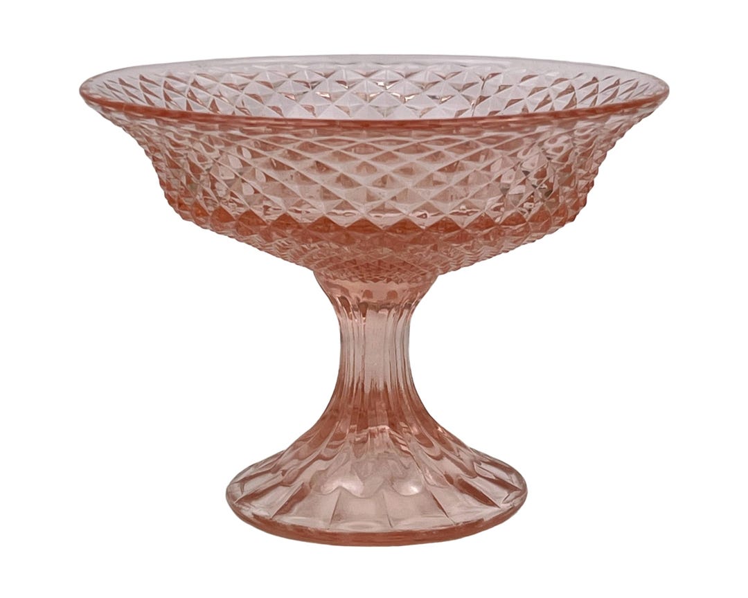 Large Vintage Depression Glass Pink Compote Stem Diamond Pattern - Etsy