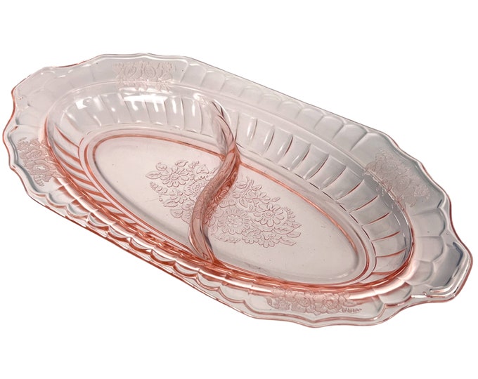 Hocking Mayfair Pink Depression Glass Divided Celery Dish 10” Open Rose ...