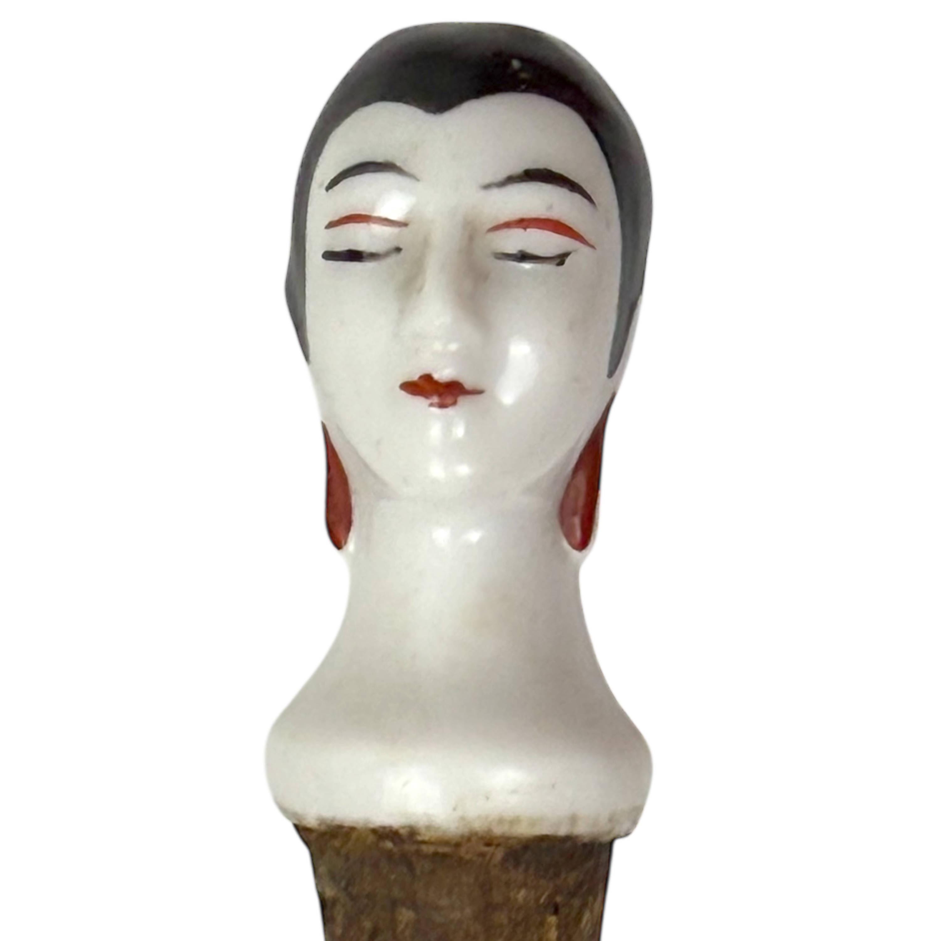 Vintage 1920s Porcelain Flapper Head Perfume Glass Dauber W Cork ...