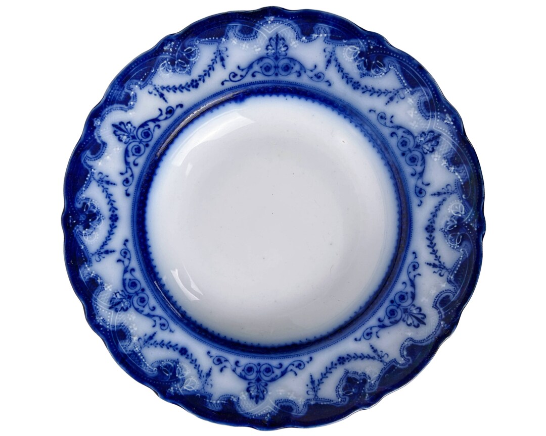 Antique Flow Blue Soup Bowl New Wharf Portsmouth Pattern Art Nouveau ...