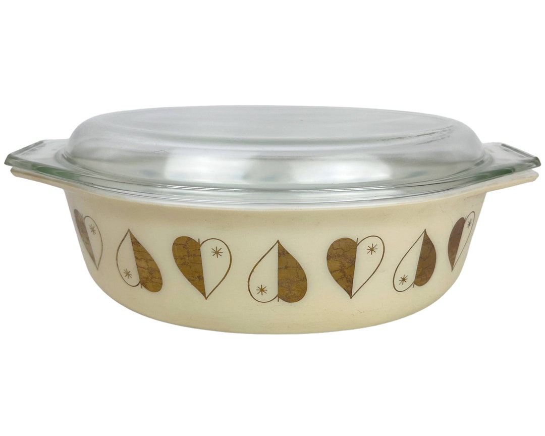 Vintage 1959 Pyrex Glass Golden Hearts Deluxe Cinderella Casserole W ...