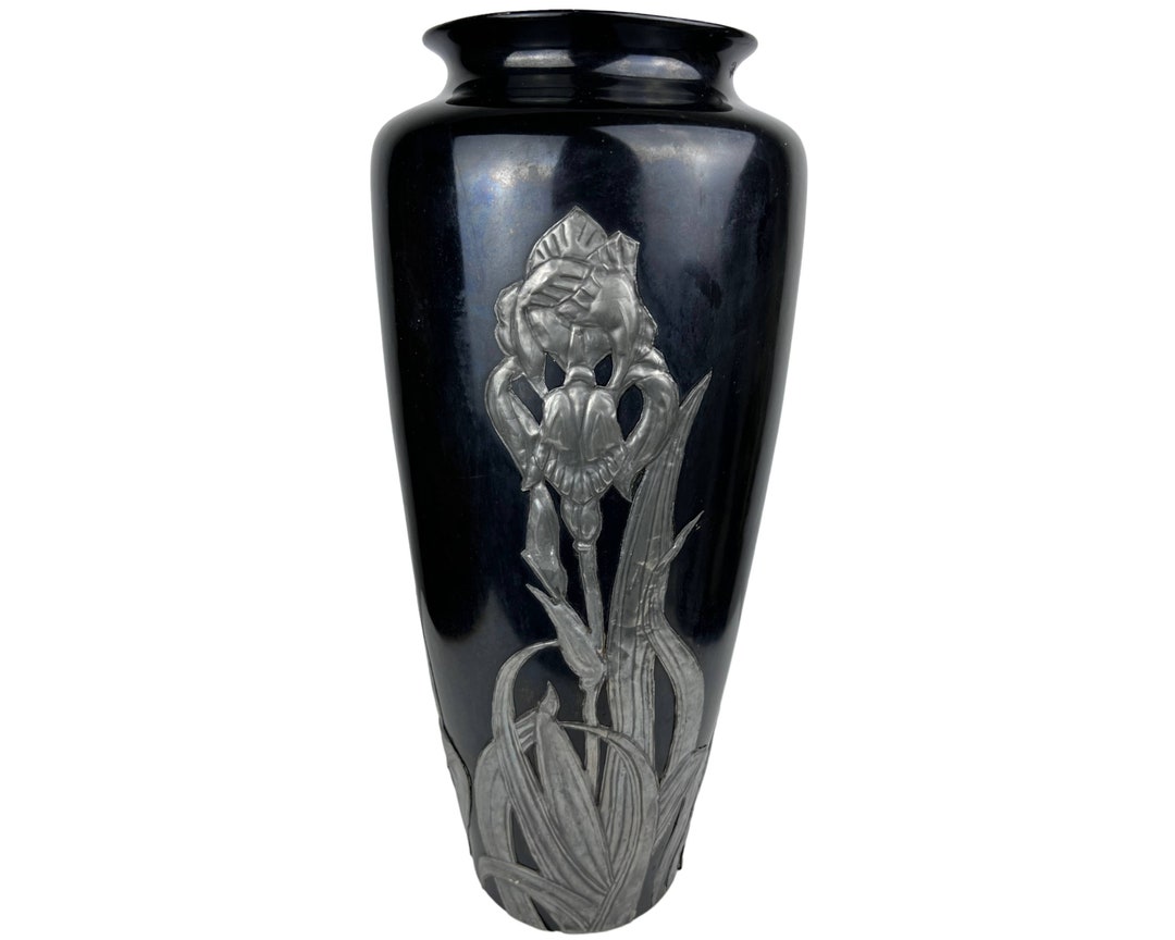 Antique T&V Limoges Porcelain Floor Vase Art Nouveau Iris Pewter Overlay 17.75” Tall - Etsy