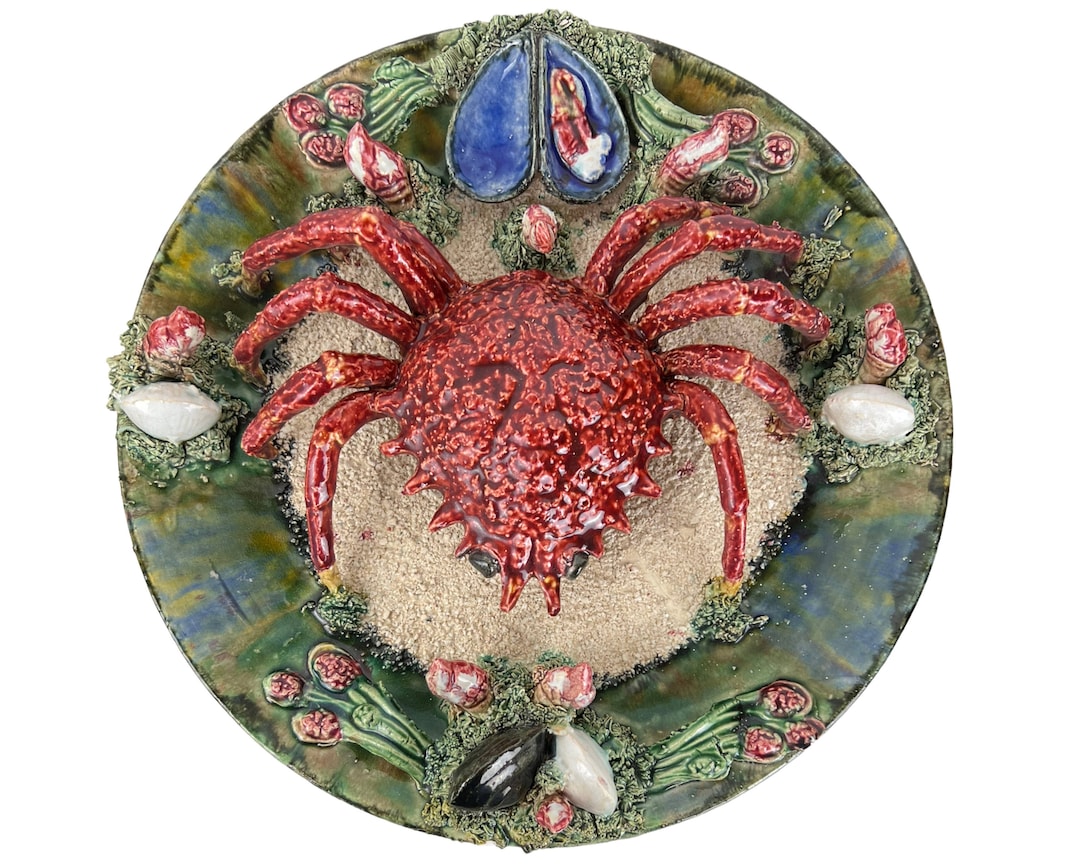 Vintage Portuguese Pottery Crab Plate Palissy Majolica Jose Alvaro ...
