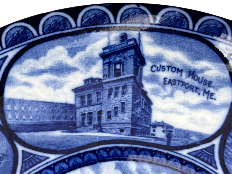 Antique Blue and White Souvenir Plate New Brunswick and Maine Rowland ...