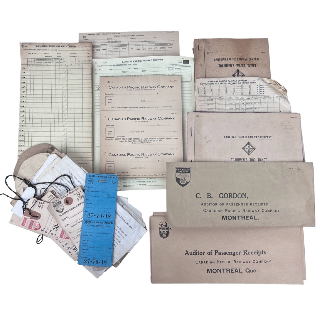 Vintage 1940s CPR Ephemera Lot Canadian Pacific Railway Conductor Forms ...