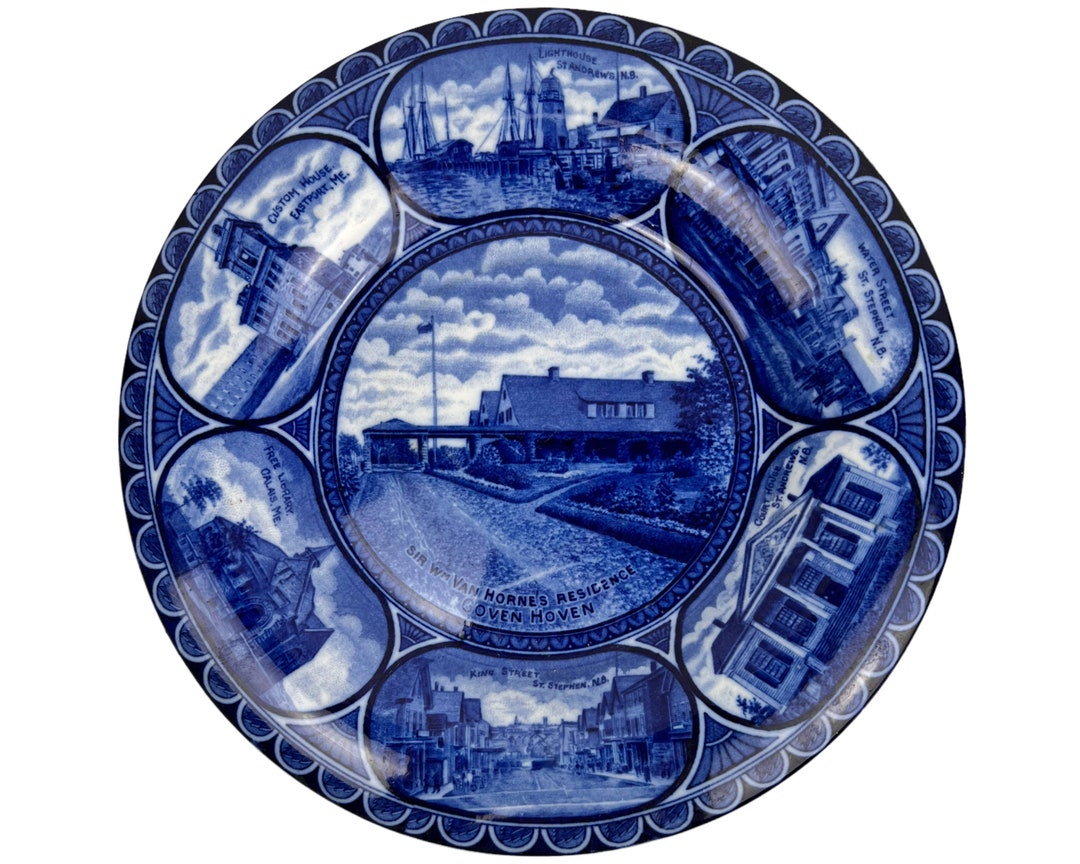 Antique Blue and White Souvenir Plate New Brunswick and Maine Rowland ...