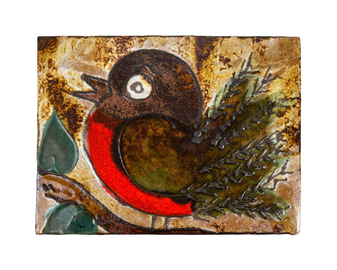 1960s MCM Robin Bird Tile Ruscha Keramik West German Pottery Adele Bolz ...