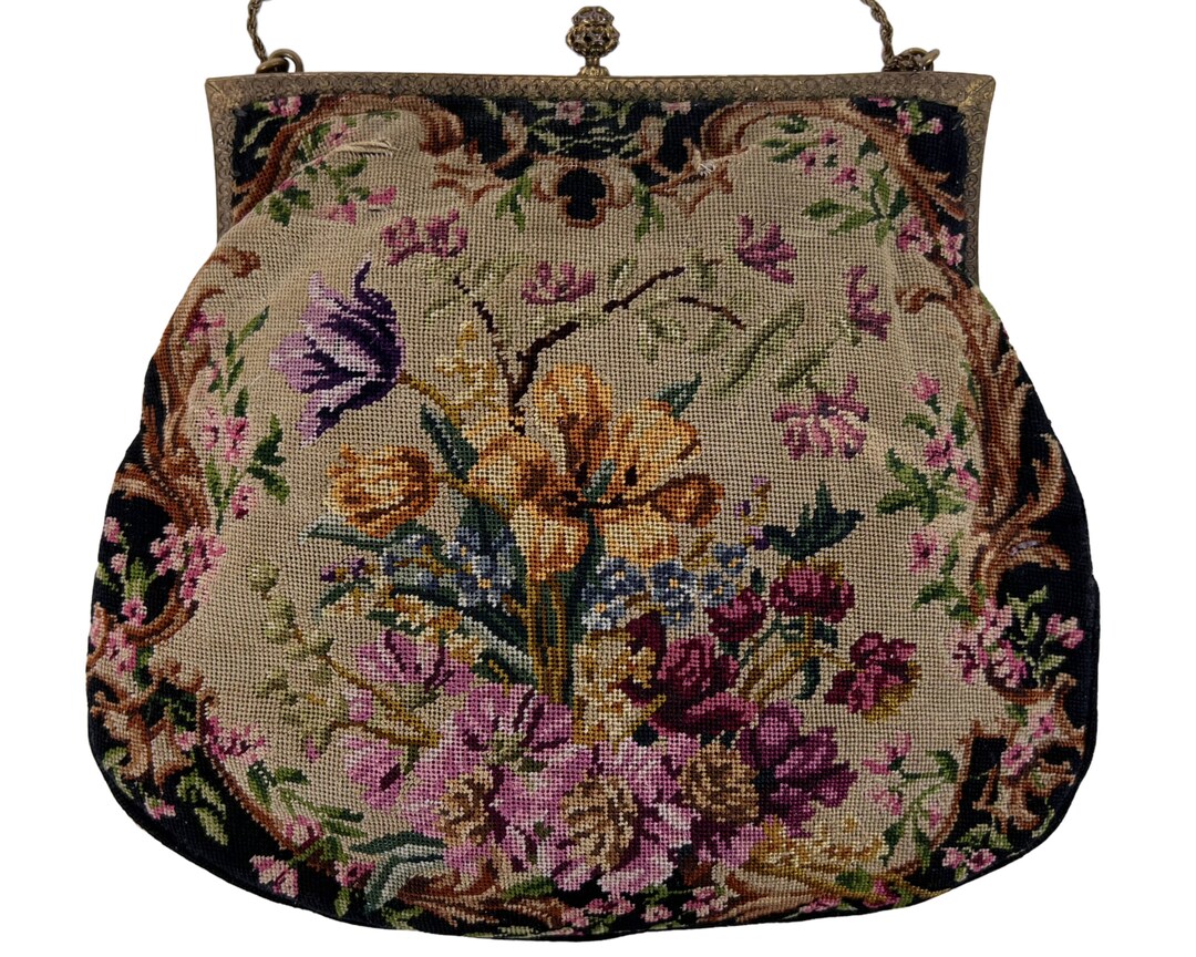 Vintage Petit Point Purse Floral Pattern With Jeweled Ormolu Frame - Etsy