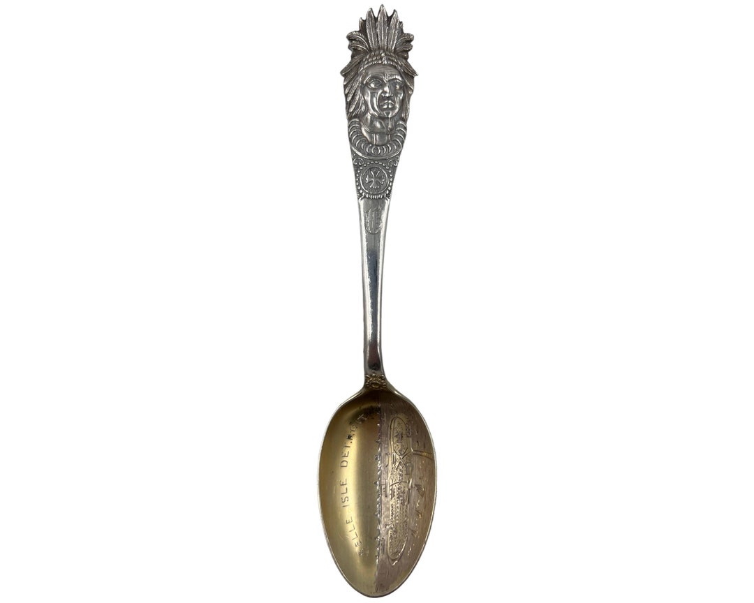 Antique Belle Isle Detroit Souvenir Spoon Sterling Silver W Indian Head ...