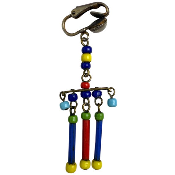 Vintage 1940s Glass Bead Stick Figure Earrings – Colo… - Gem