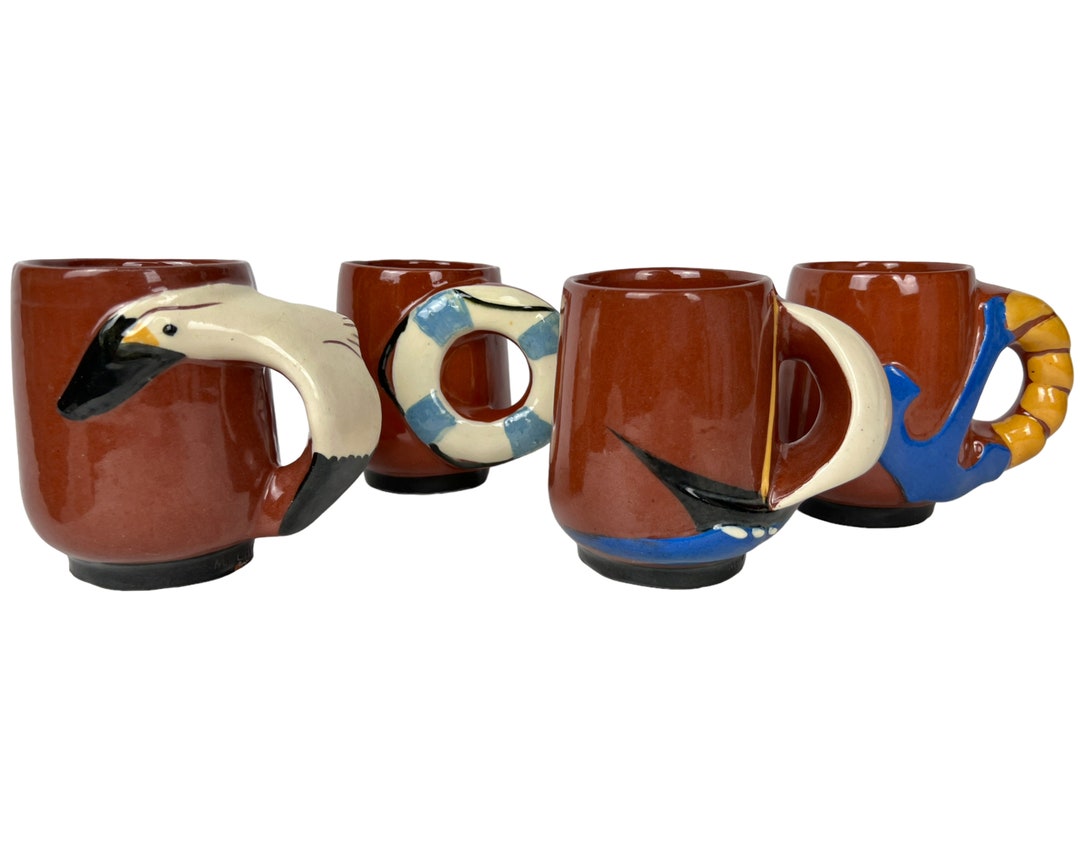 Vintage 1940s Quebec Pottery Nautical Mugs Marcel Choquette for ...