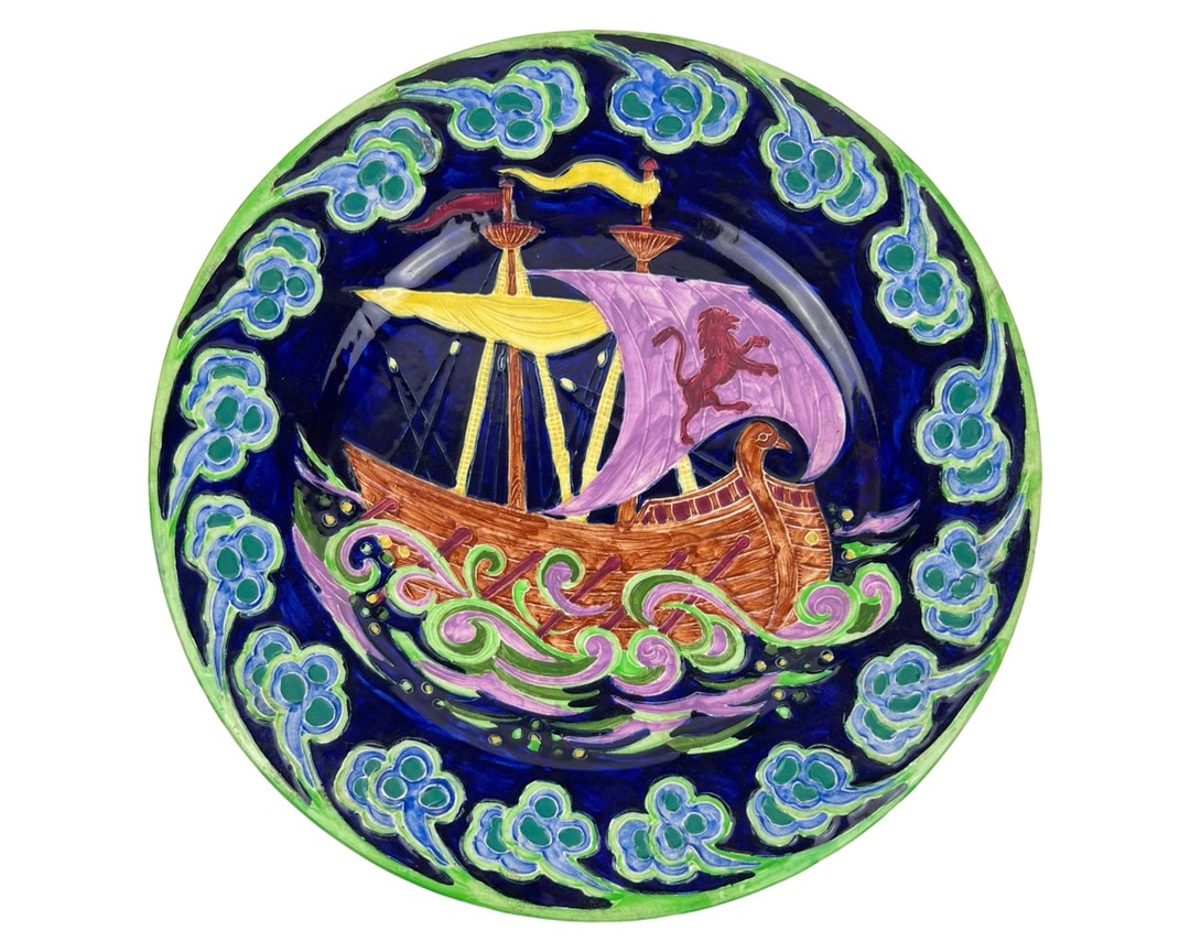 Art Deco Maling Pottery Galleon Plate Wall Plaque Tube Lined 6314 - Etsy