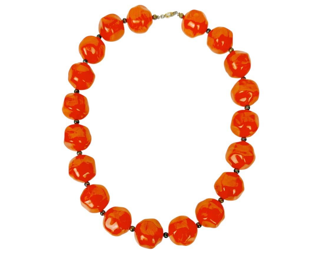 Vintage 1960s Chunky Orange Plastic Pebble Necklace – Marbled Lucite ...
