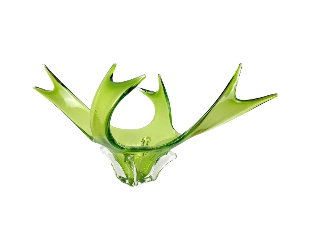 Mid Century EDAG Lime Green Glass Stretch Centrepiece Canadian Murano ...