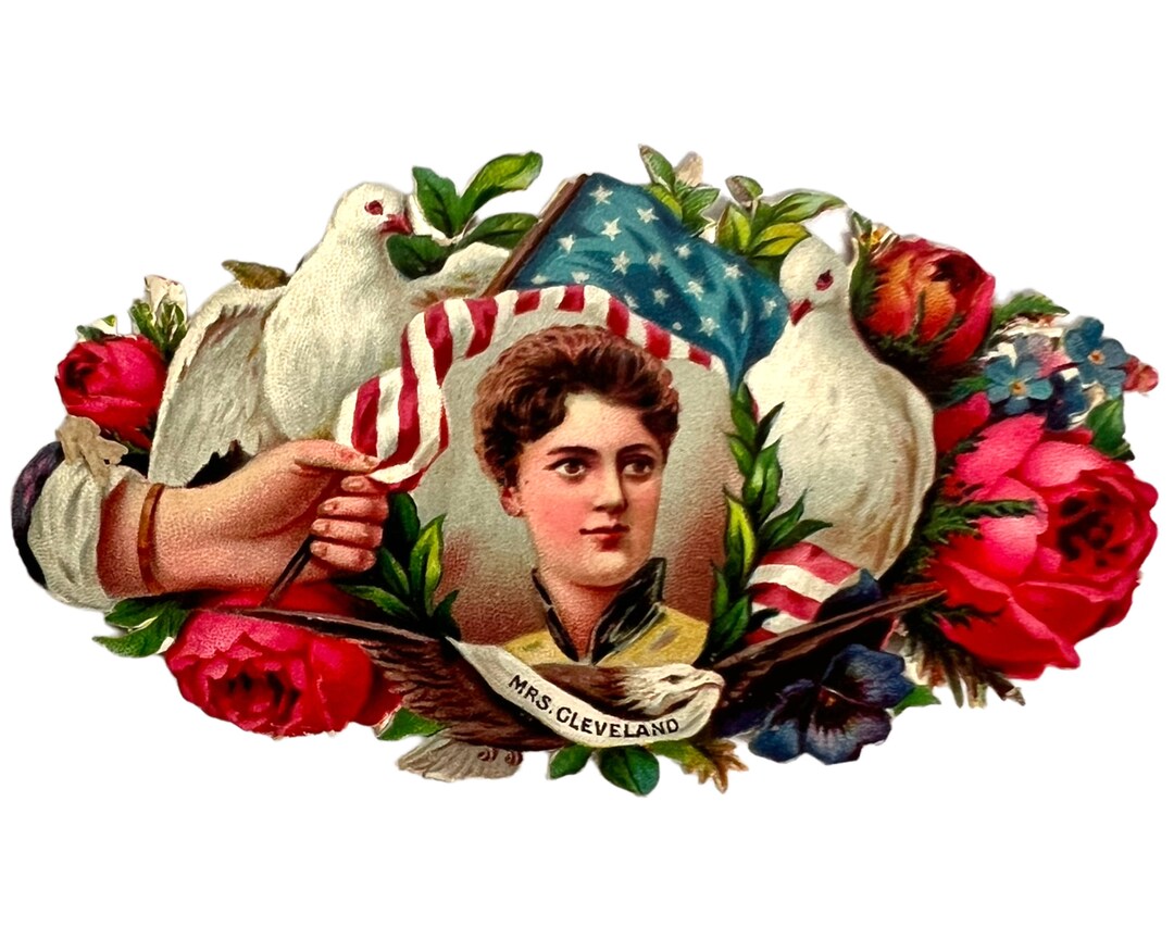 Antique 1880s 1890s Political Die Cut Mrs Cleveland First Lady ...