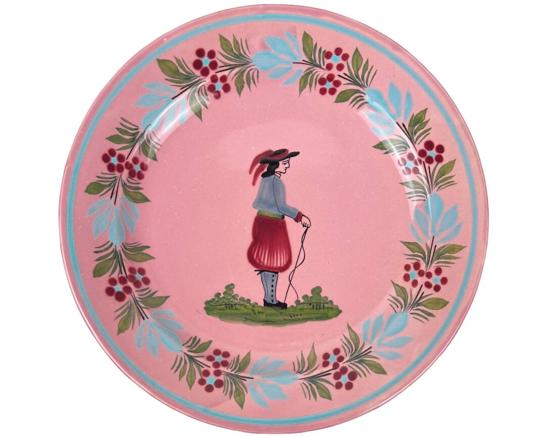 Vintage Henriot Quimper Dinner Plate Pink Breton Tradition Pattern 9 7/ ...
