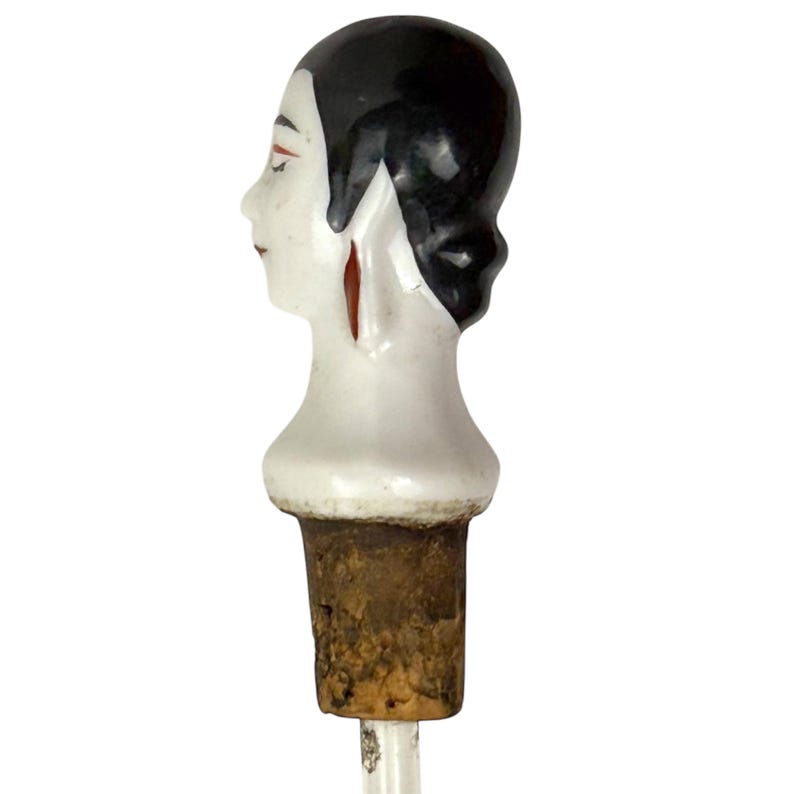 Vintage 1920s Porcelain Flapper Head Perfume Glass Dauber W Cork ...