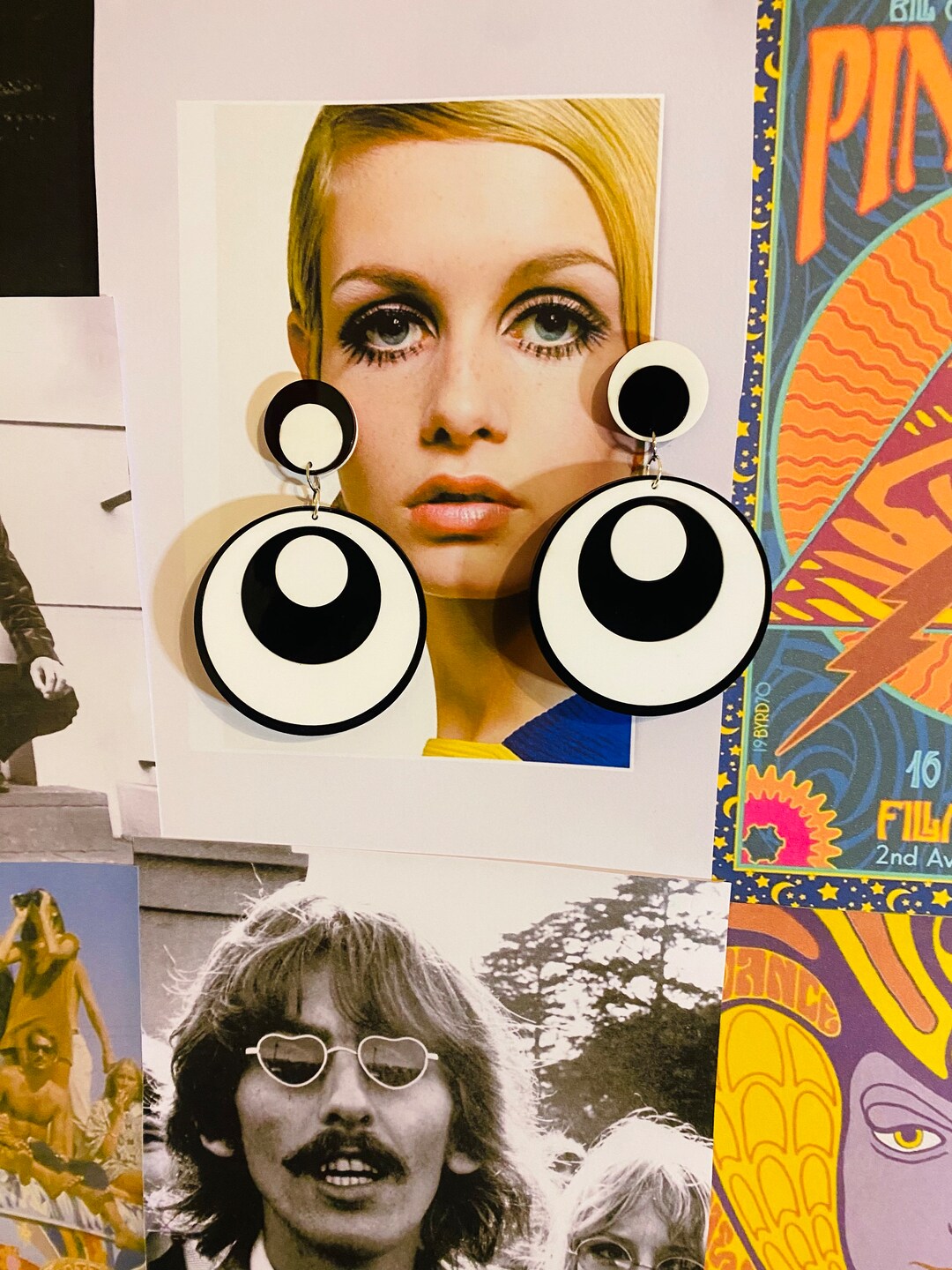 MONOCRHOME VORTEX 1960S Inspired Earrings - Etsy