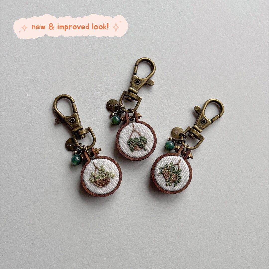 Hand-embroidered Hanging Plants Keychain | Mini Embroidered Keychain ...