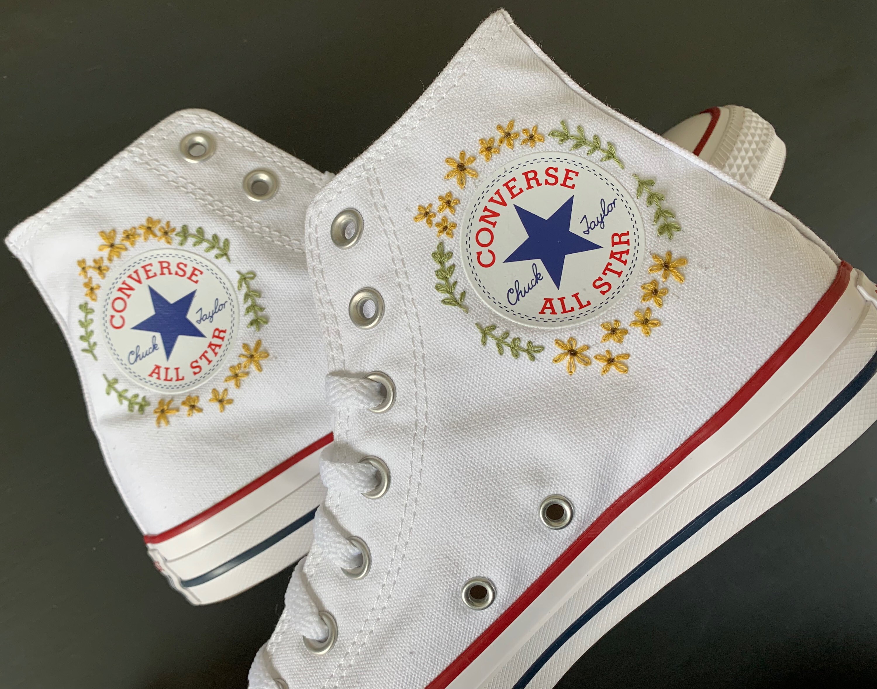 Hand-stitched Flower Converse Custom Shoes Sunflower Shoes | Etsy