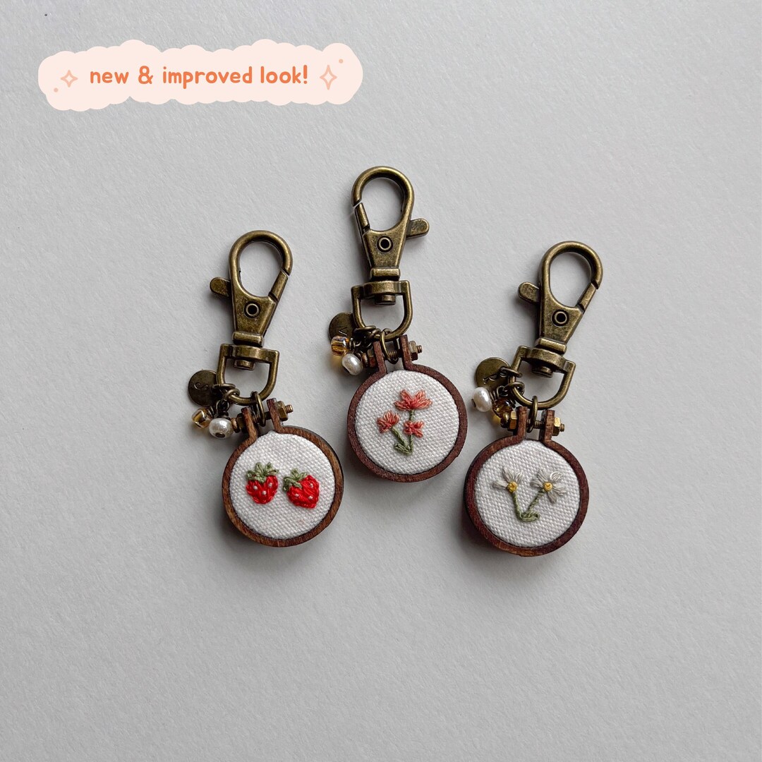 Hand-embroidered Strawberry Keychain | Mini Embroidered Keychain ...
