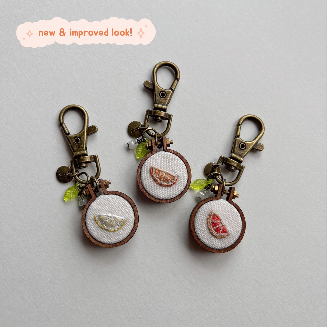 Hand-embroidered Citrus Keychain | Mini Embroidered Keychain ...