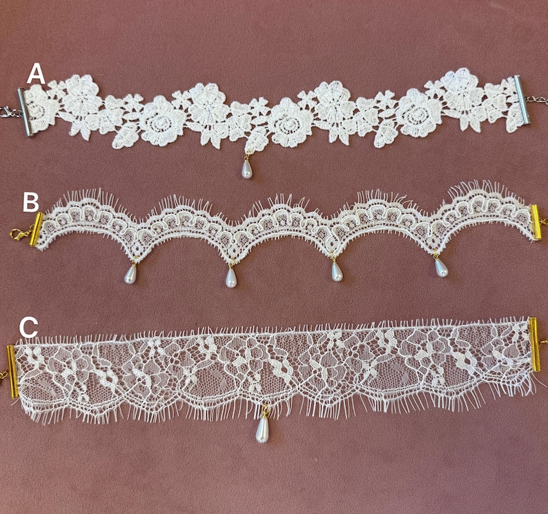 Scalloped Lace Choker With Pearl Pendant, Bridal Choker - Etsy