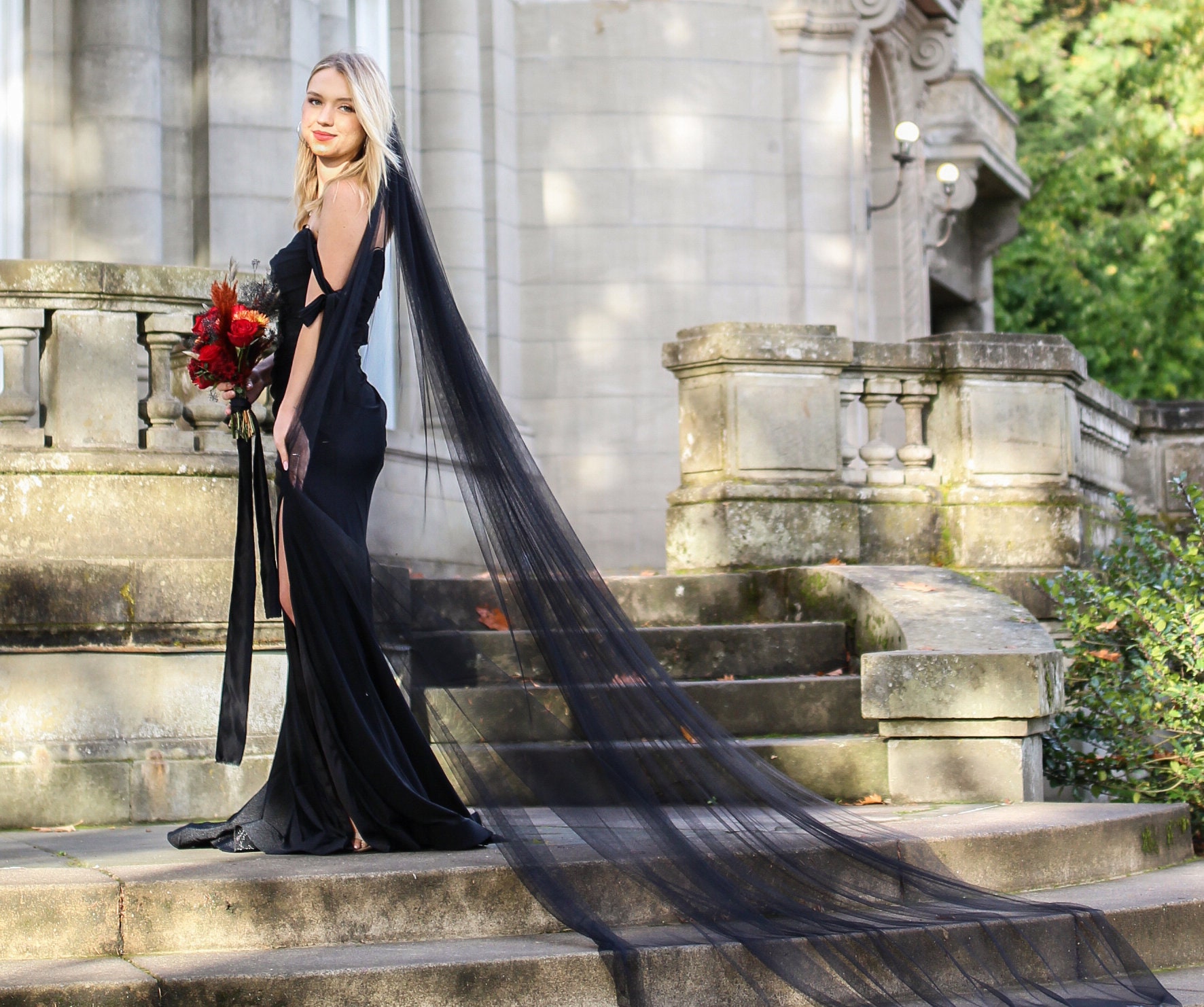 Black English Net Wedding Veil, Cathedral, Single Layer, Soft Bridal ...